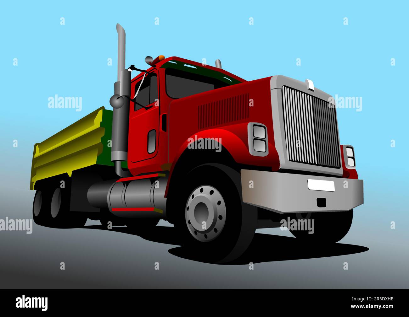 Vector 3d illustration of red-yellow truck on the road. Lorry Stock ...