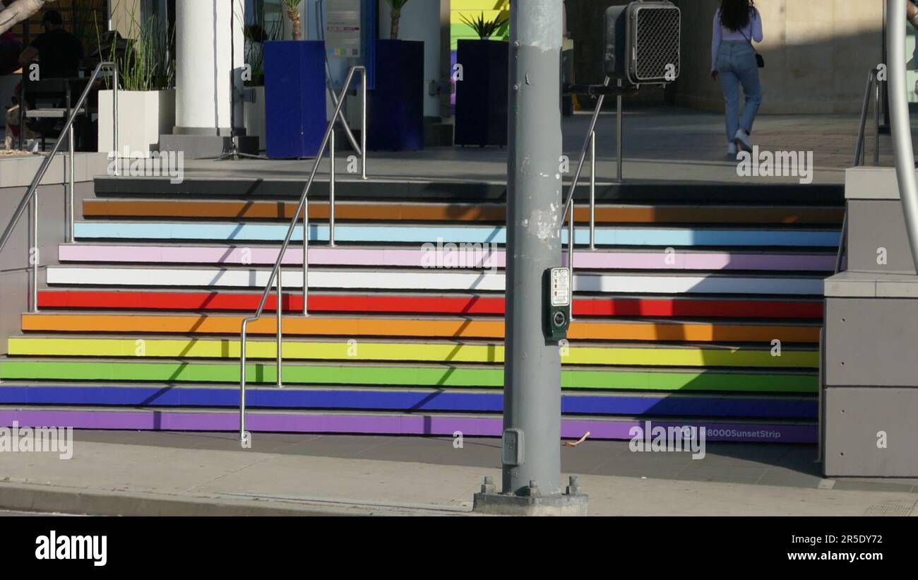 Los Angeles, California, USA 2nd June 2023 Rainbow Flag Stairs for ...