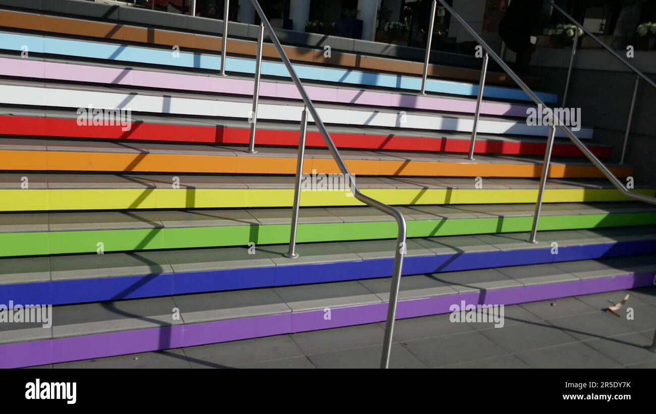 Los Angeles, California, USA 2nd June 2023 Rainbow Flag Stairs for ...