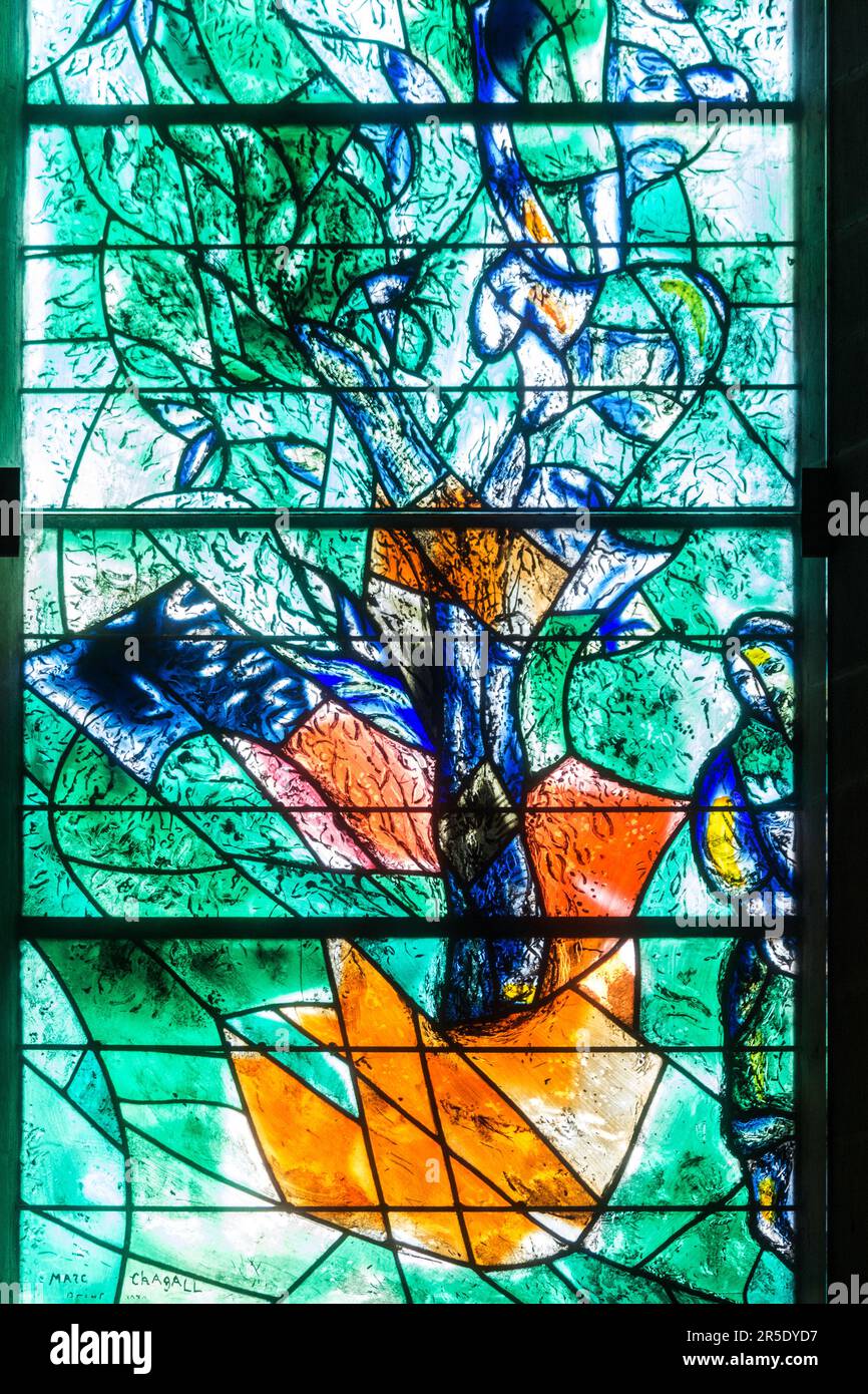 Zurich, Switzerland - April 19. 2021: Details of the stained glass ...
