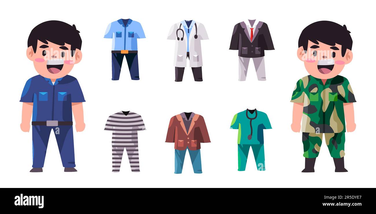 Occupation clothes collection set policeman army doctor business ...