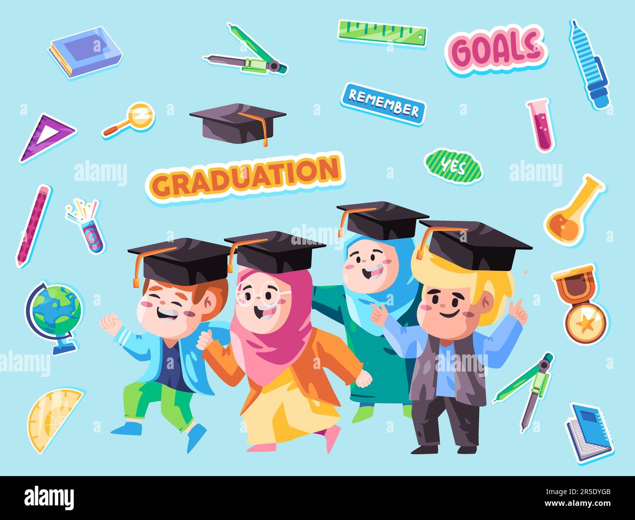 Graduation illustration muslim friends graduate education object ...