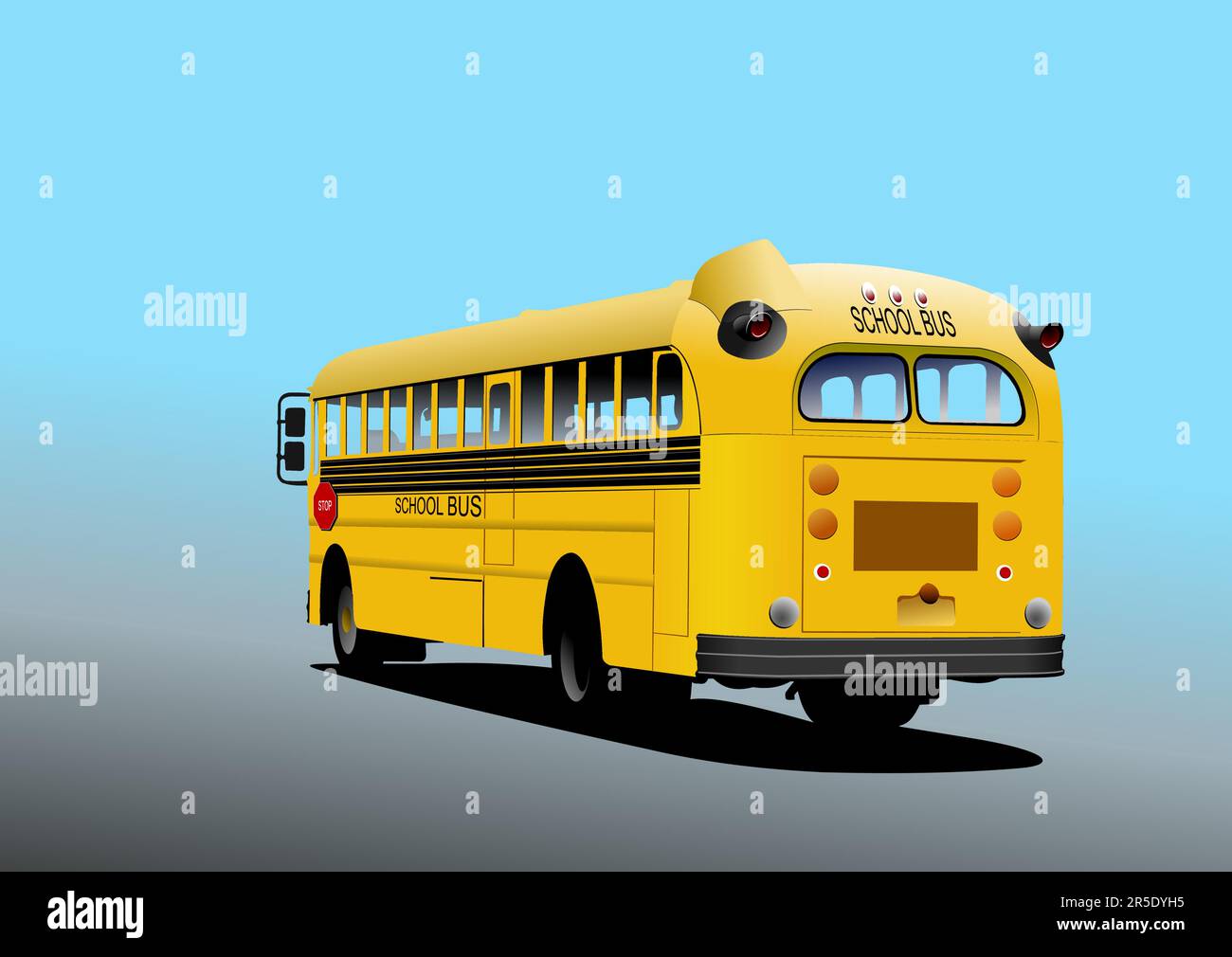 Yellow school bus on the road vector color 3d illustrationcity hi-res ...