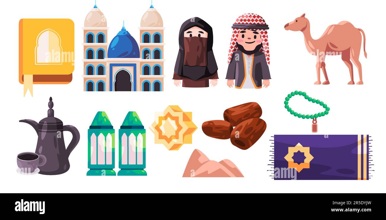 Arabic muslim collection set object character people camel sand dunes ...