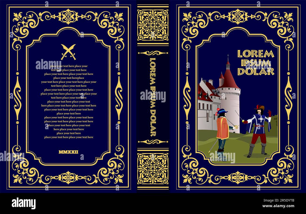 Ornate leather book cover and Old retro ornament frames. Royal Golden ...