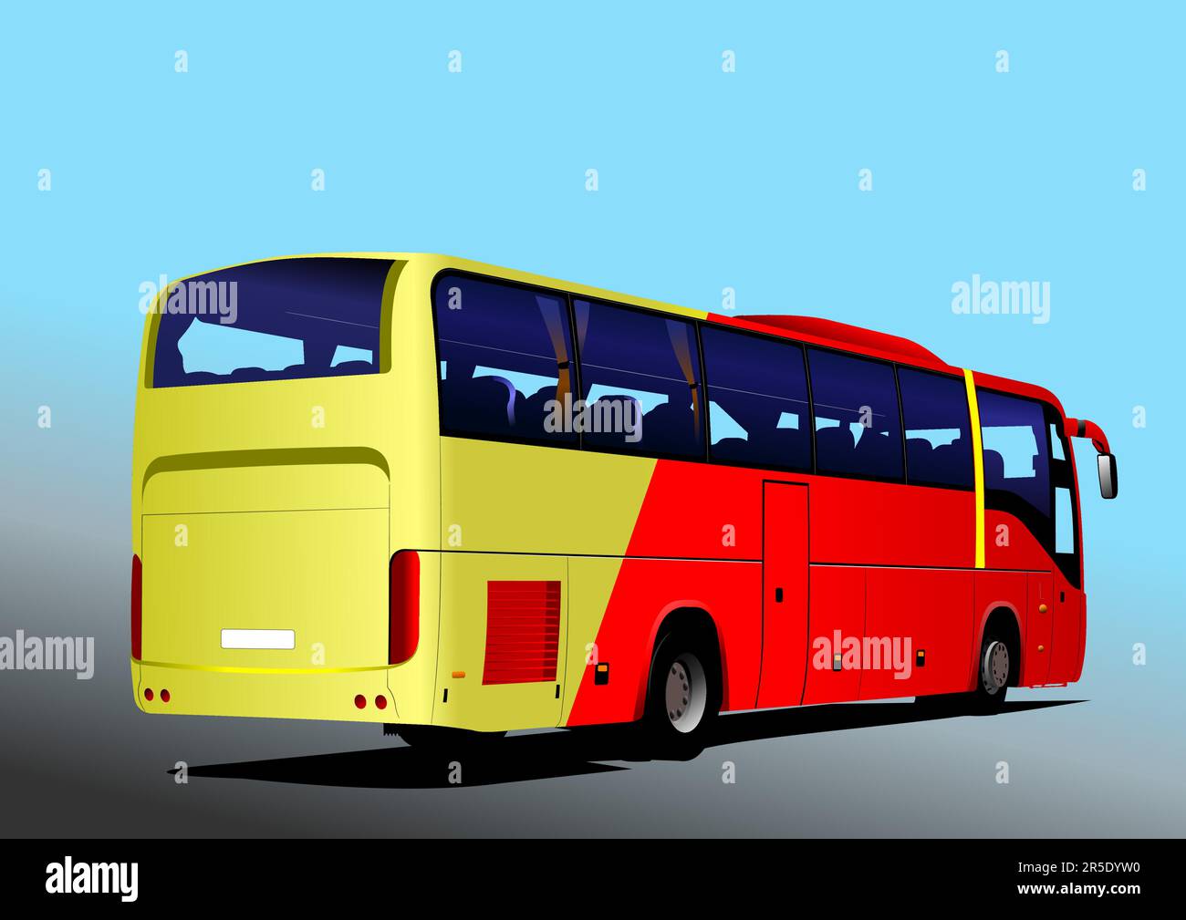 Red-yellow Tourist bus. Coach. Vector 3d illustration for designers ...