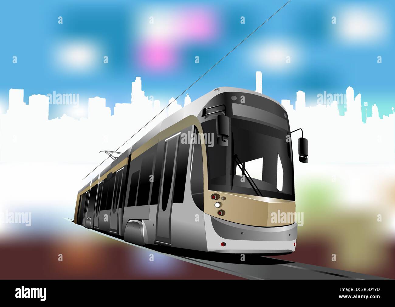 Color vector 3d illustration of city car. Tram. Tramway Stock Vector ...
