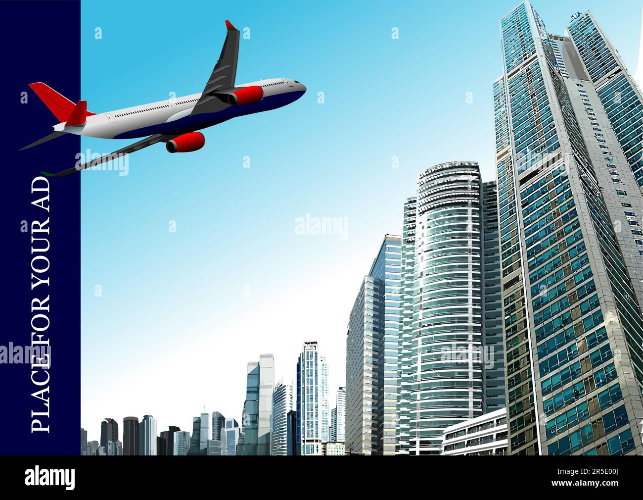 Street in the modern city with passenger plane image. 3d color vector ...