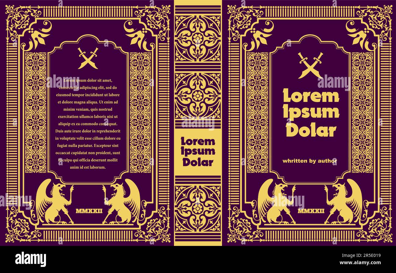 Old book cover design elements. Color vector illustration Stock Vector ...