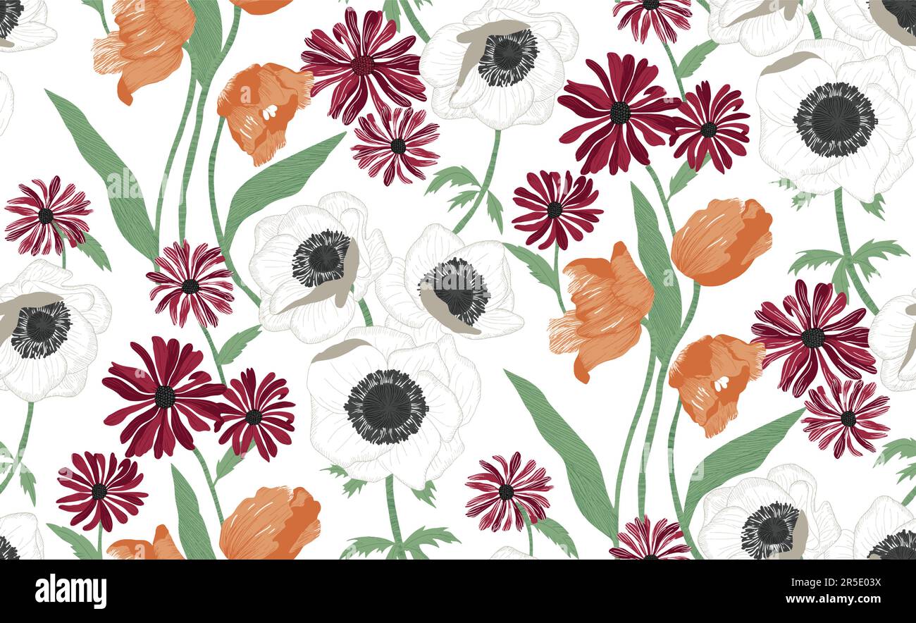 Abstract Design of Textured Flowers Ready for Textile Prints Stock ...