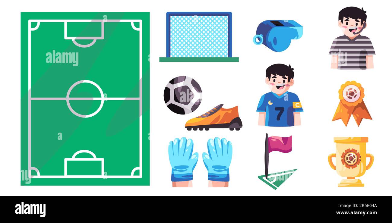 Soccer football object collection icon set cartoon shoes whistle field ...