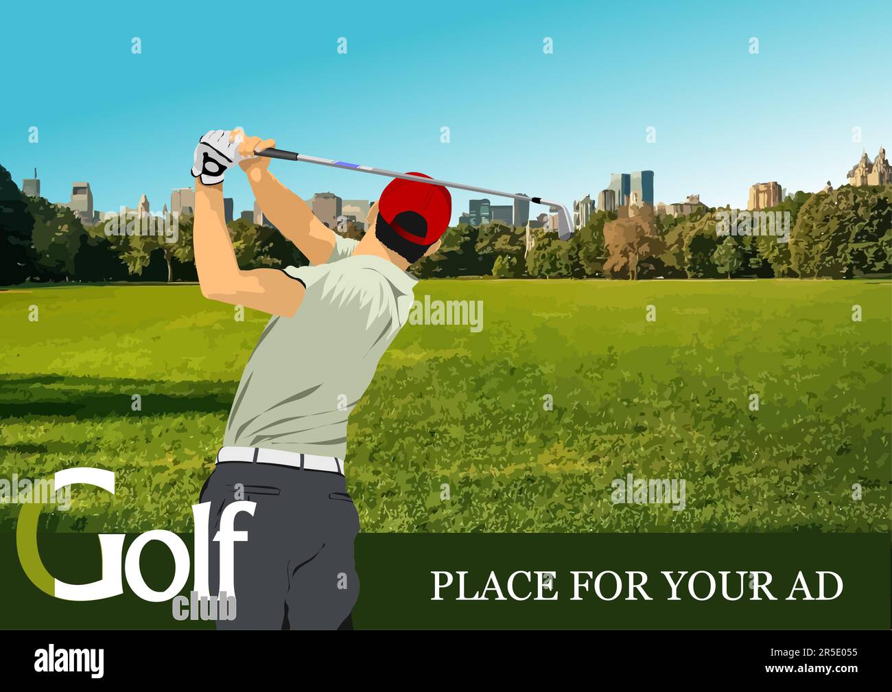 Golf club background with golfer man image. Vector 3d illustration ...