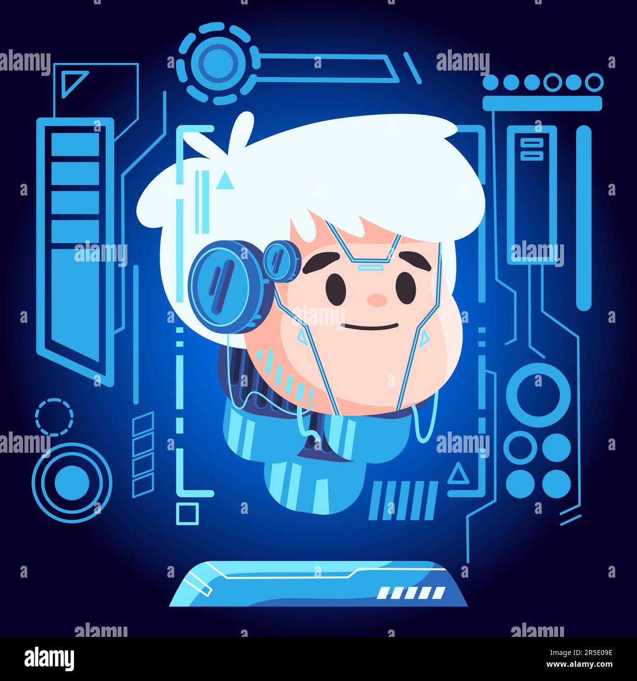 Kids human head in hologram futuristic machine modern communication ...