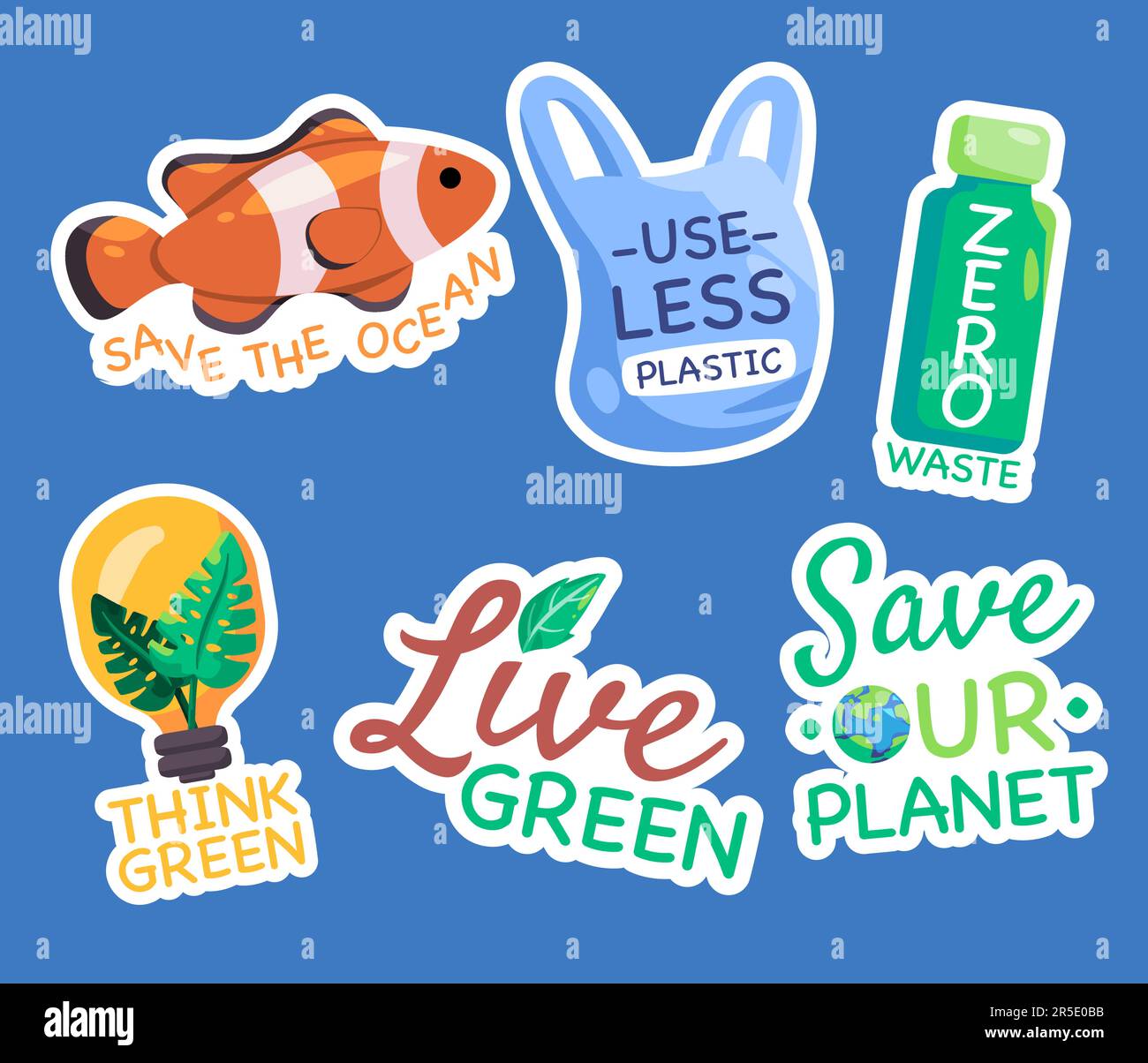 Sticker set graphic collection of save the ocean use less plastic zero ...