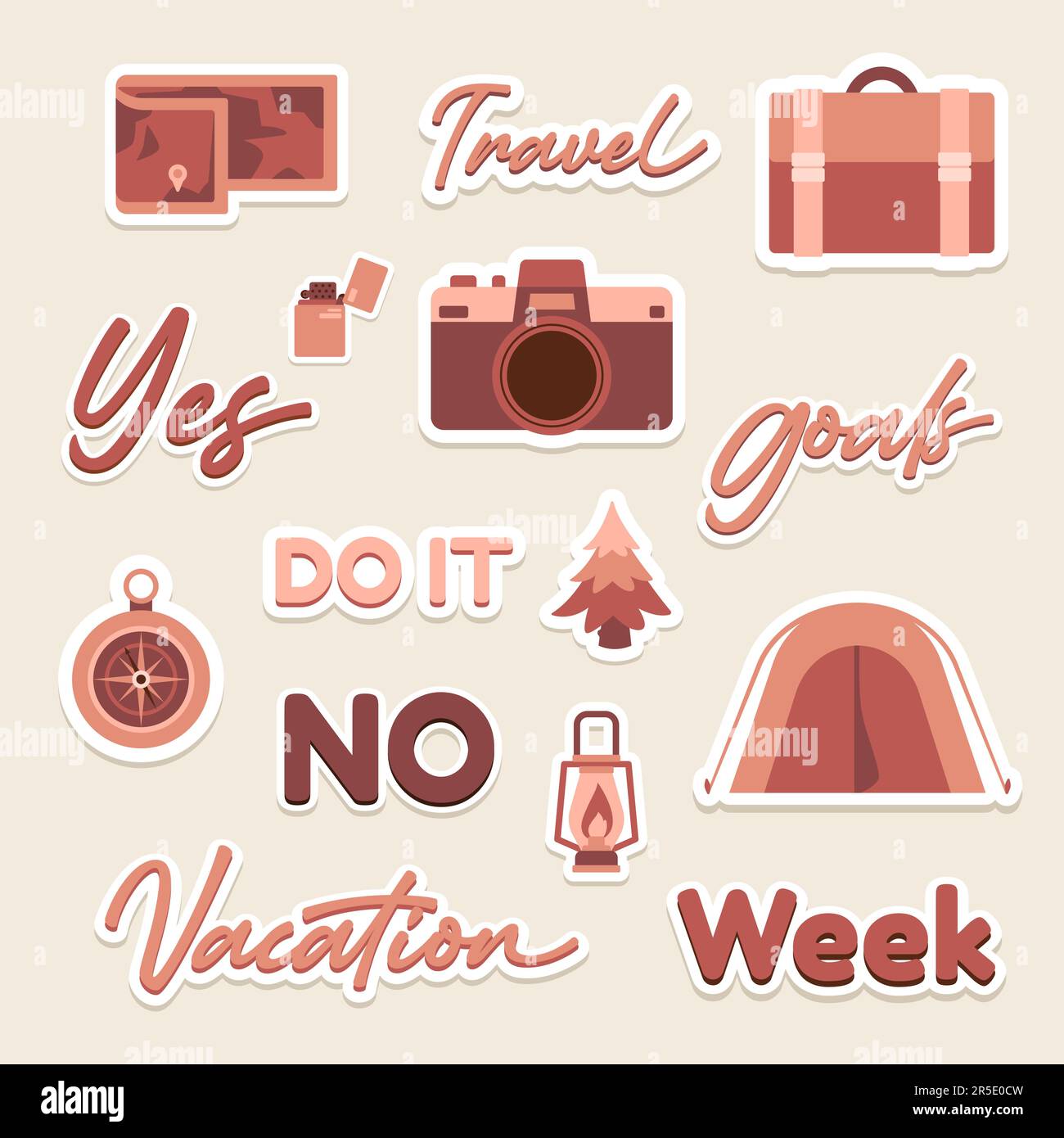 sticker collection for camping travel icon map lighter compass tree ...