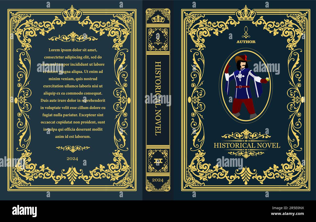 Ornate leather book cover and Old retro ornament frames. Royal Golden ...