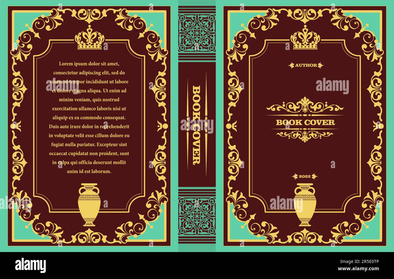 Ornate leather book cover and Old retro ornament frames. Royal Golden ...