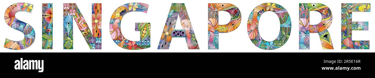 Vector word Singapore. Hand-painted art design. Illustration for t ...