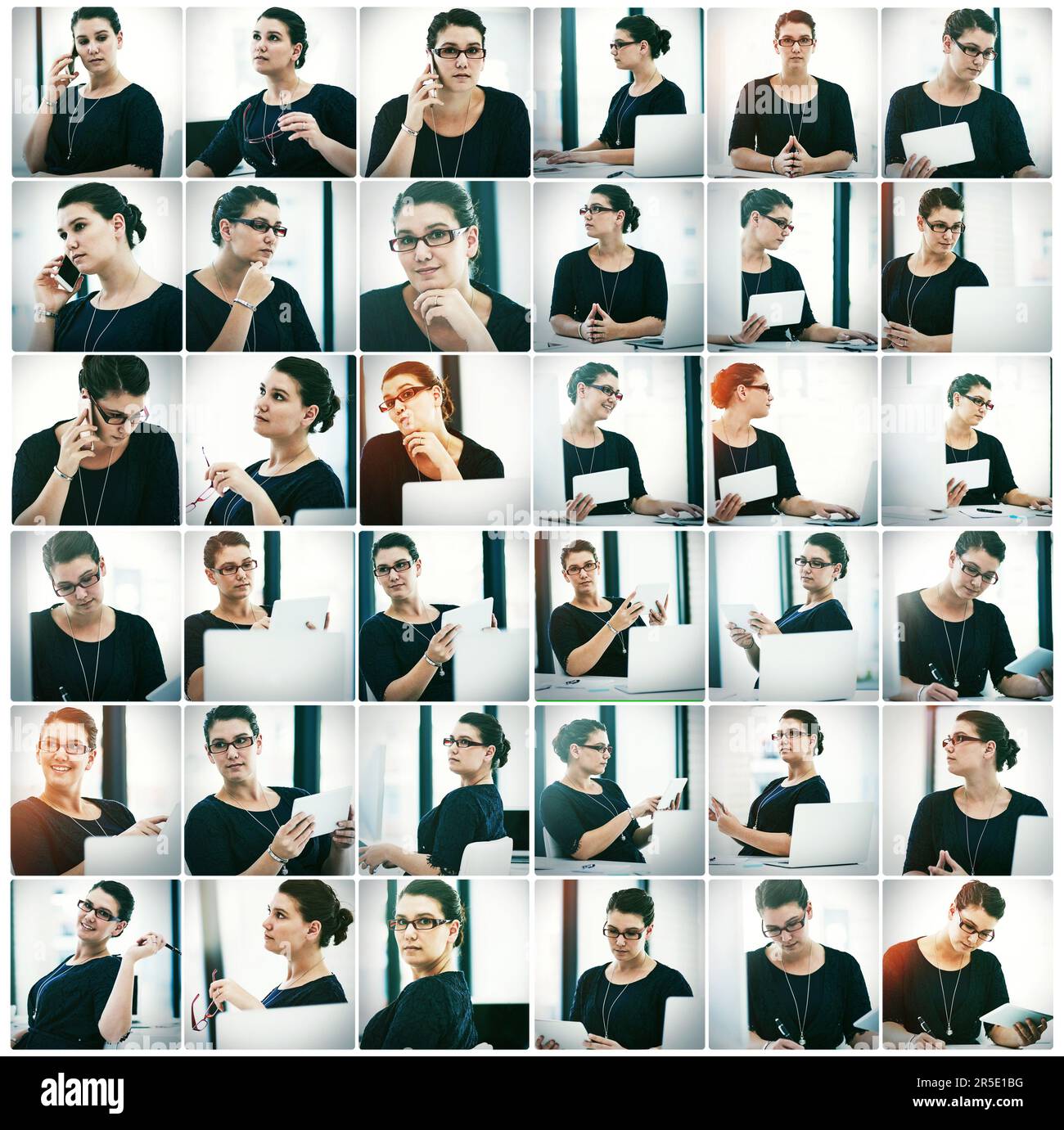 Making the most of her desk job. Composite shot of a young ...