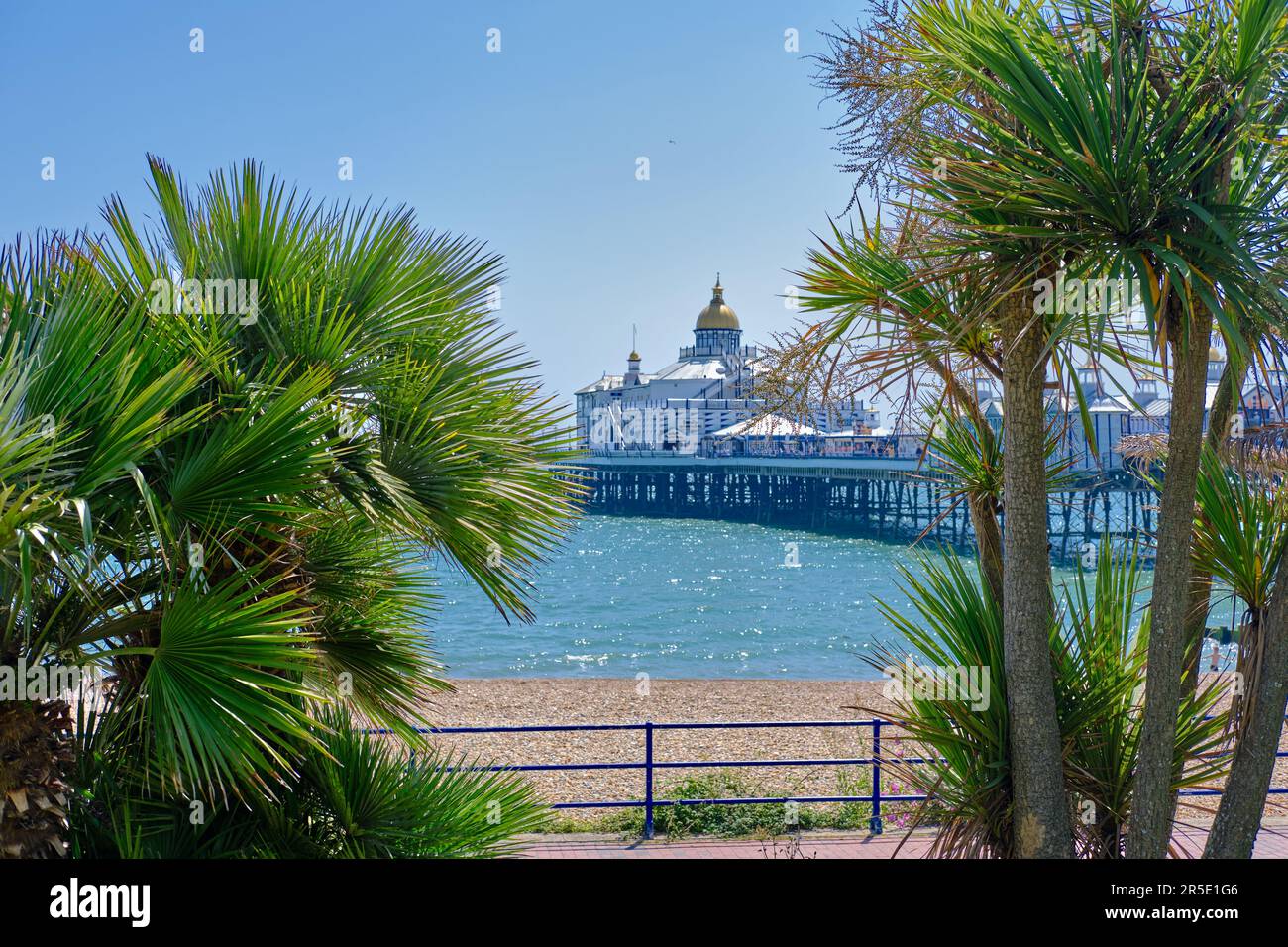 Eastbourne beach and Pier, East Sussex, England. A summertime view ...
