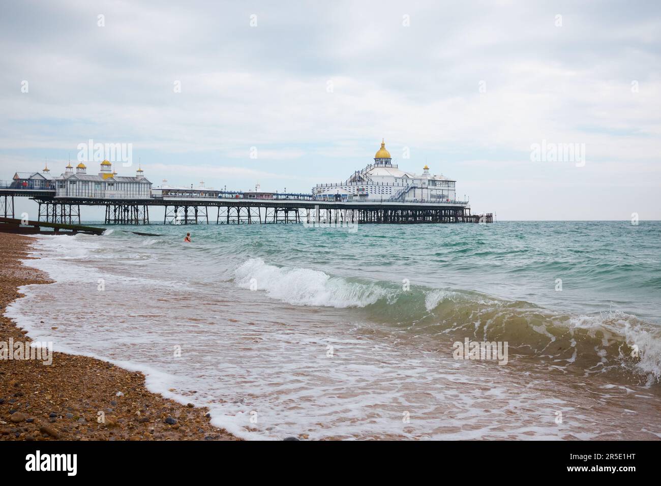 Eastbourne beach and Pier, East Sussex, England. A summertime view ...