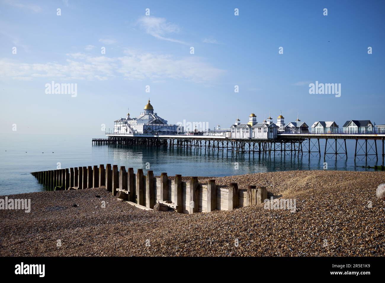Eastbourne Seafront and Pier, East Sussex, England. A low angle view ...