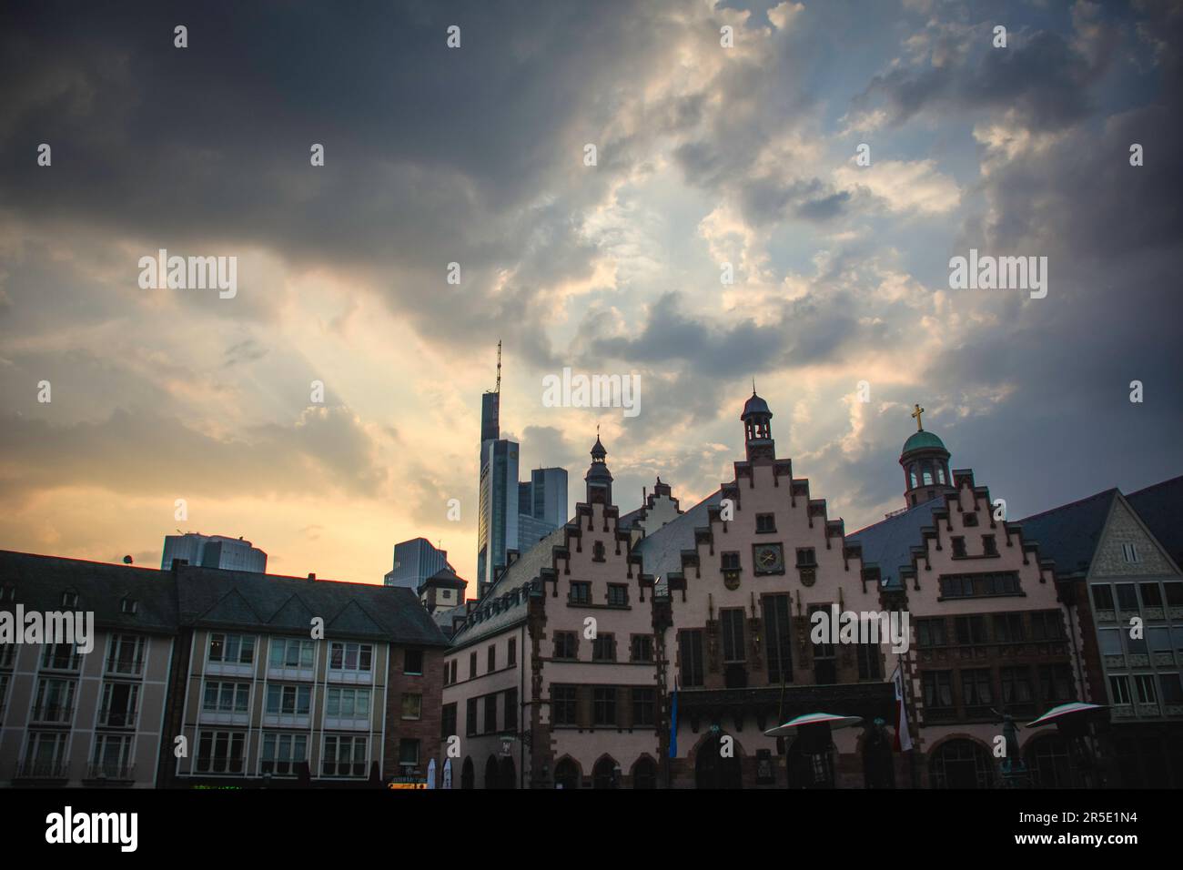 Typical Buildings by Sunset in Frankfurt Old Town - Germany Stock Photo ...