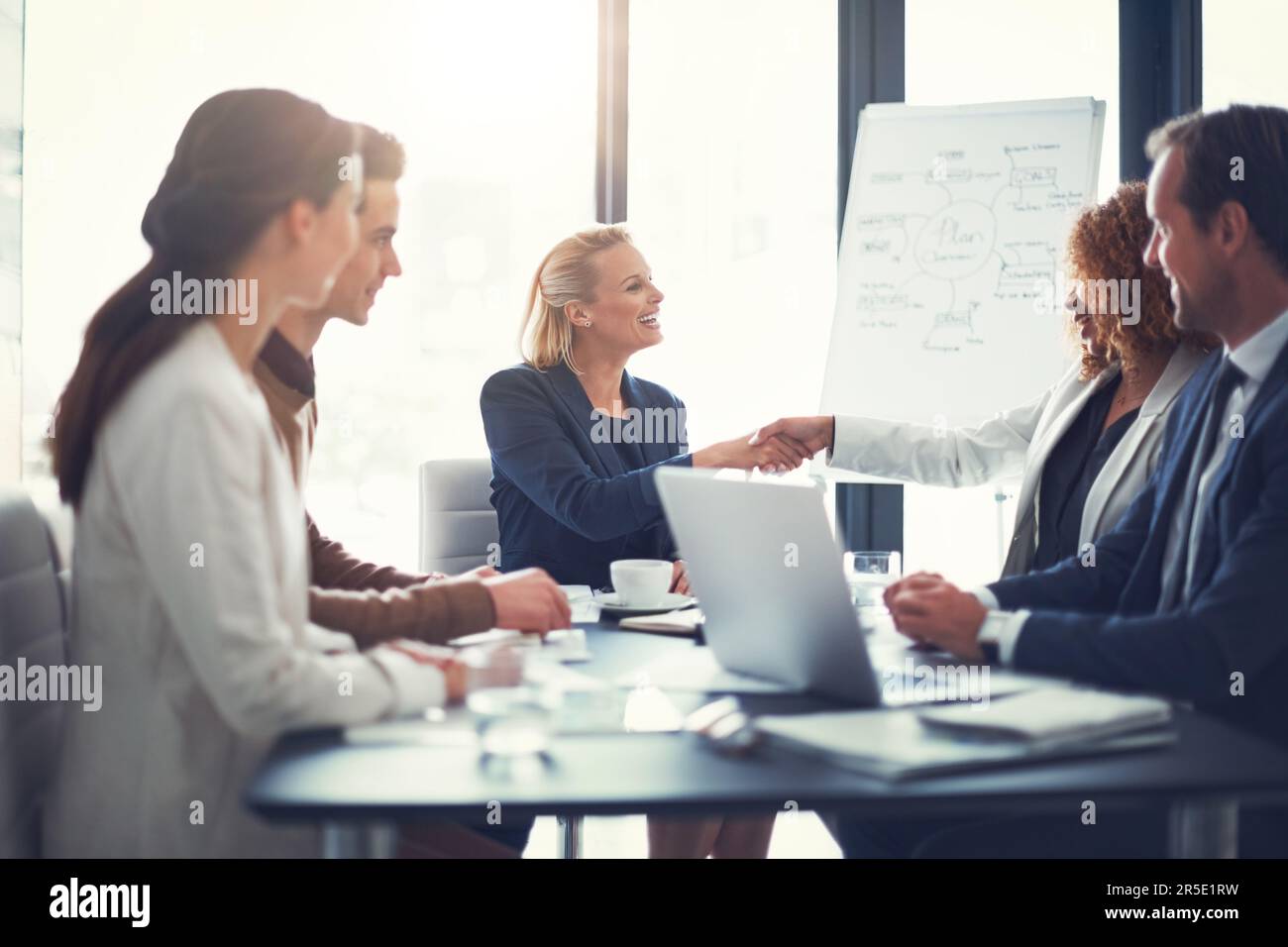 I look forward to working with you. a two corporate colleagues shaking ...