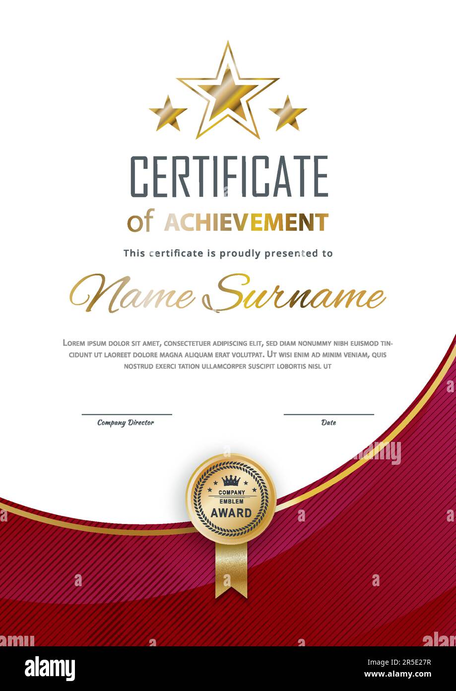 Certificate Blank and gold stars. Red gradient triangles on white ...