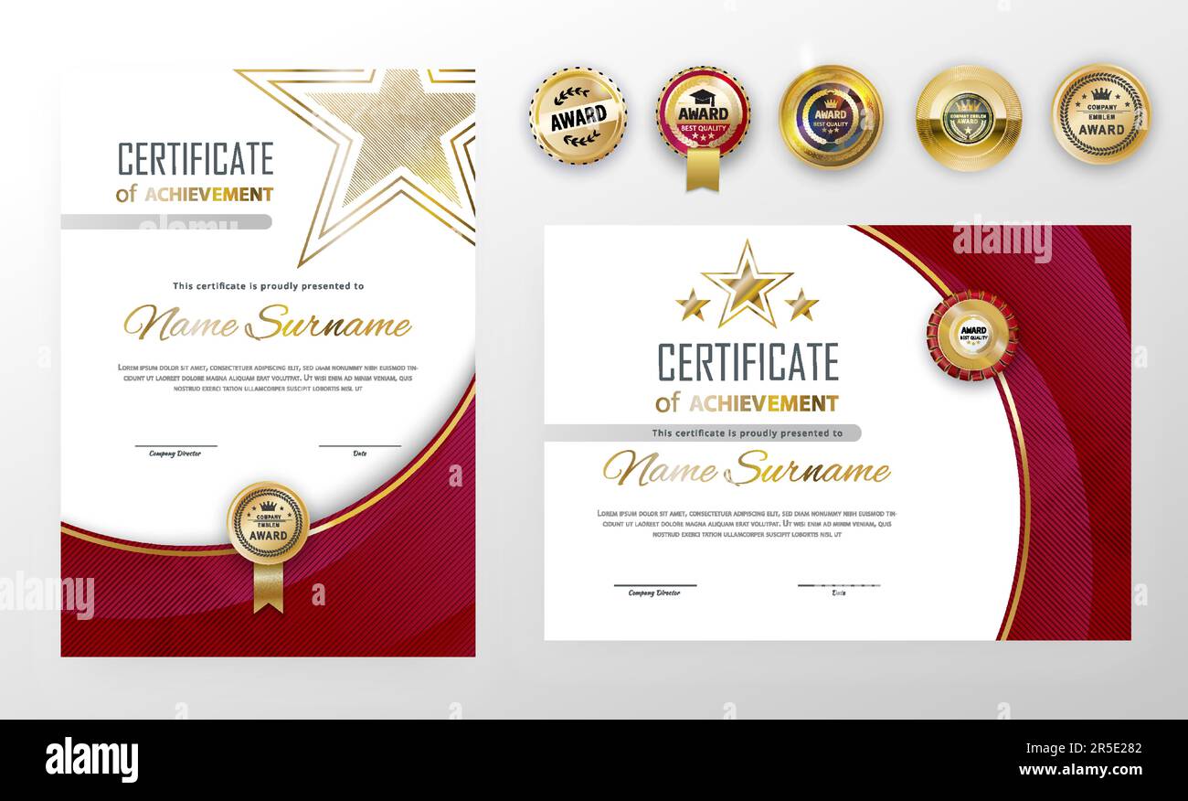 Certificate Blank and gold stars. Red gradient triangles on white ...