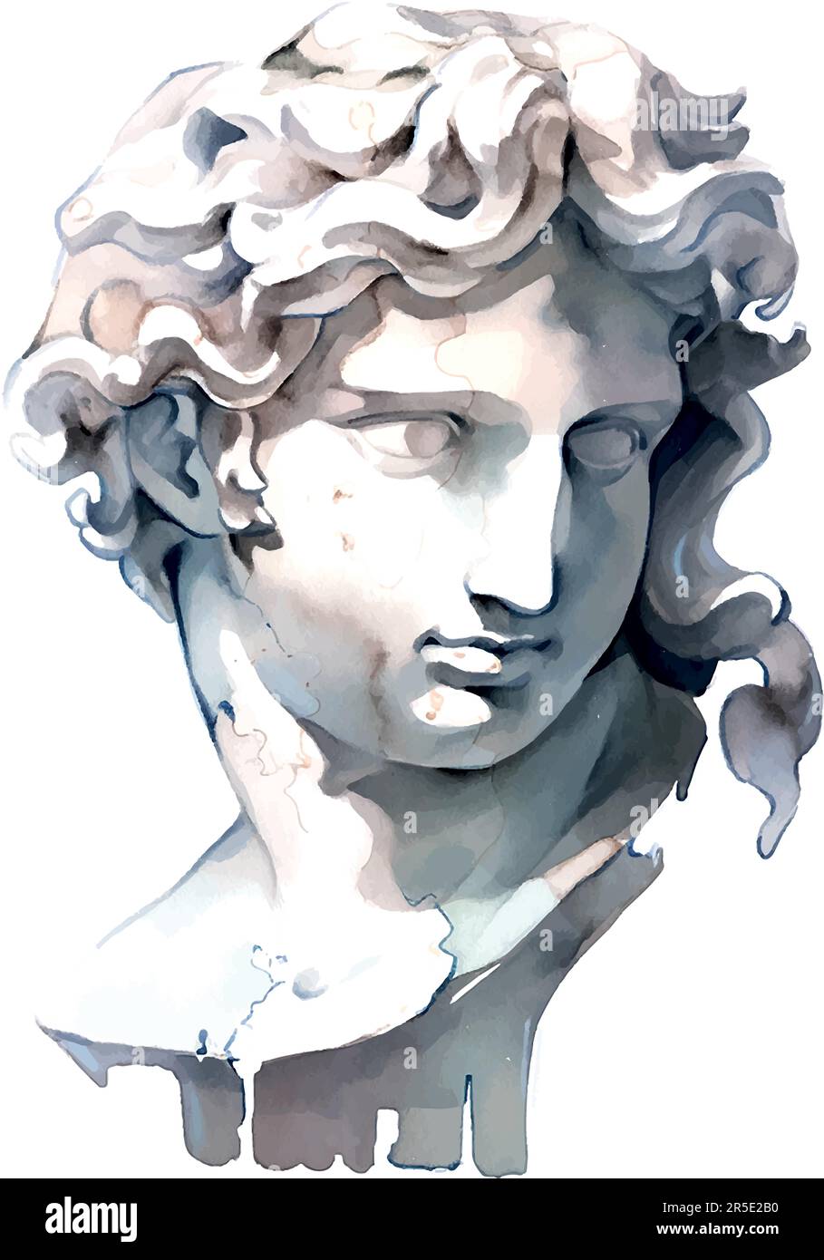 Contemporary art with antique statue head watercolor illustration. Work ...