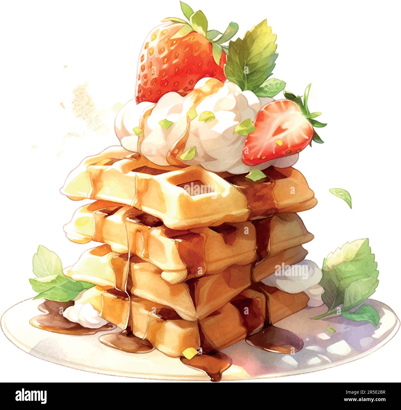 Breakfast dessert Watercolor character viennese waffles watercolor ...