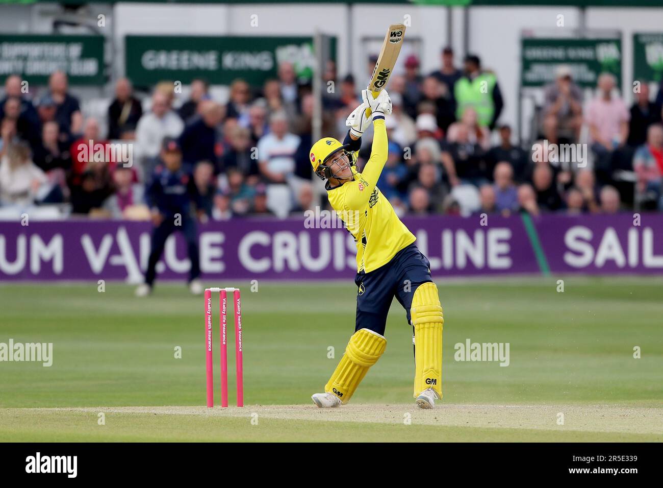 Toby Albert hits 6 runs for Hampshire during Essex Eagles vs Hampshire ...