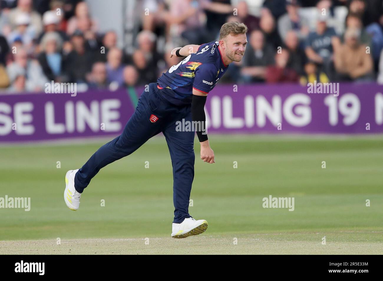 Sam Cook in bowling action for Essex during Essex Eagles vs Hampshire ...