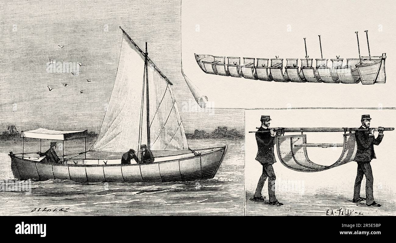 Detachable boat for exploration. Old 19th century engraving from La ...
