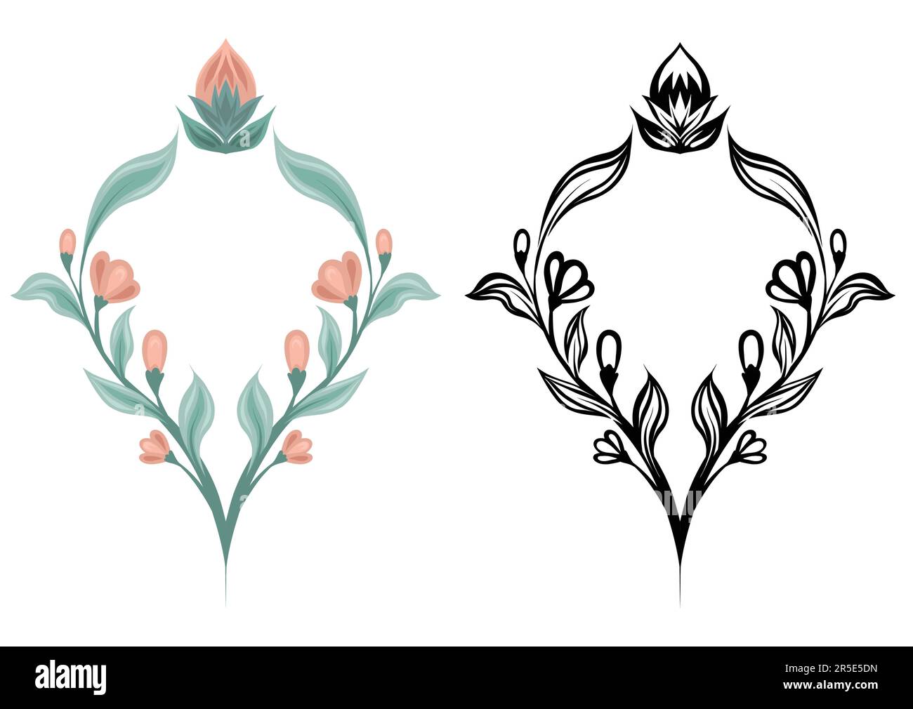 Vector set of folk art floral wreathes. Collection of frames made of ...
