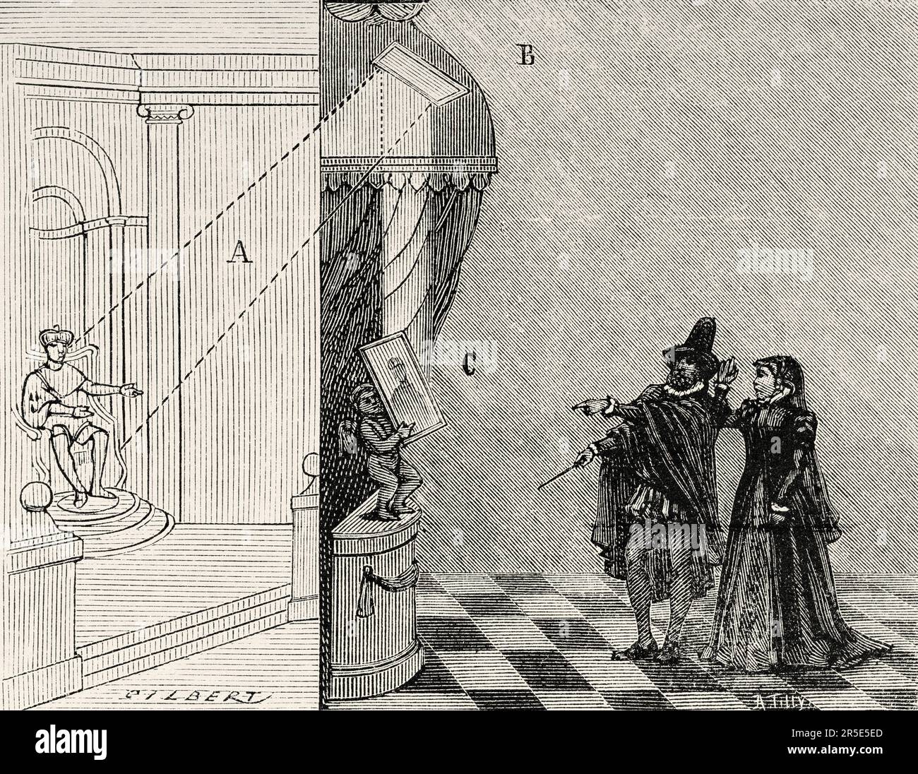 Robertson's explanation of Nostradamus' magic mirror. Old 19th century ...