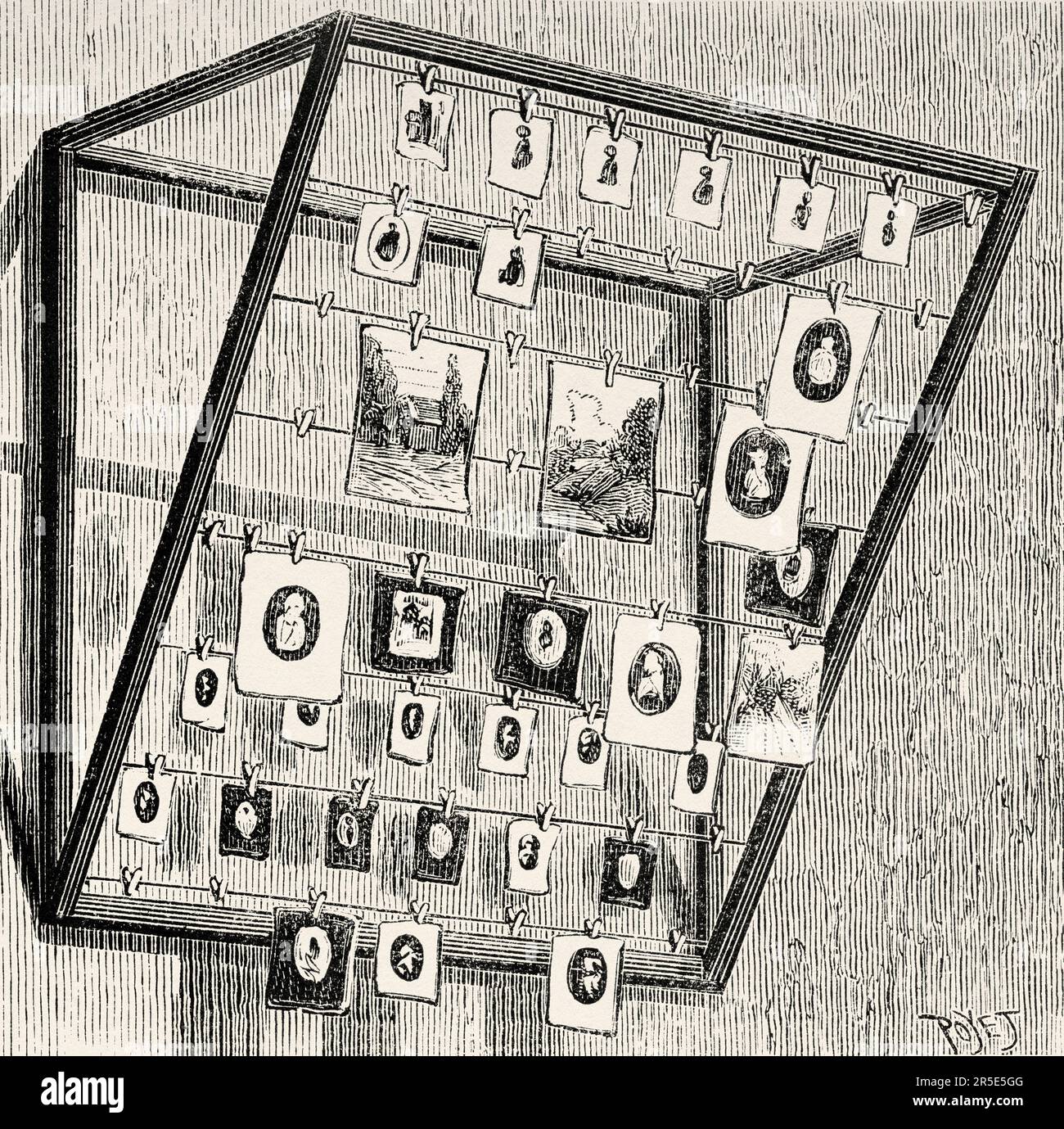 Drying process of photographic prints, late 19th century. Old 19th ...