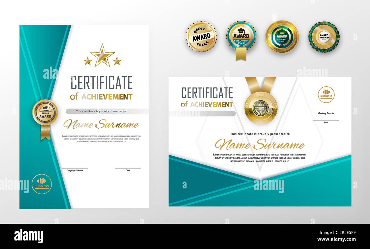 Certificate Blank and gold stars. Blue gradient triangles on white ...