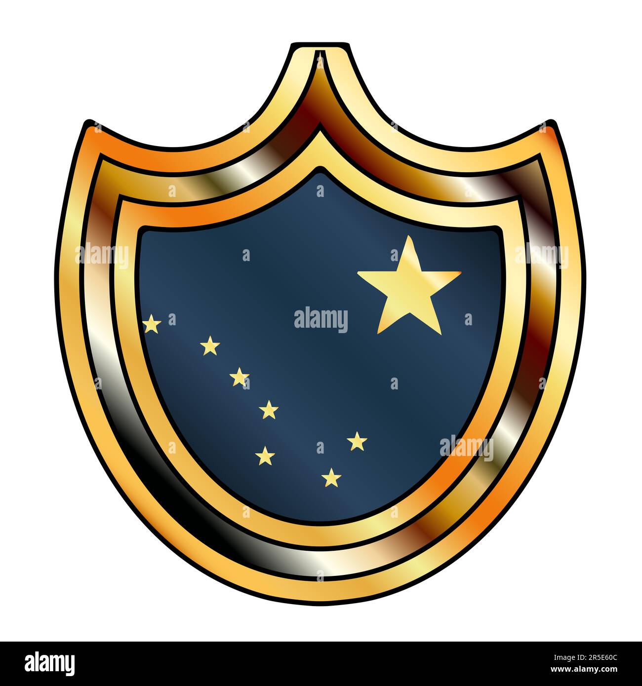 Typical metal shield with inset Alaska State flag icons on a white ...