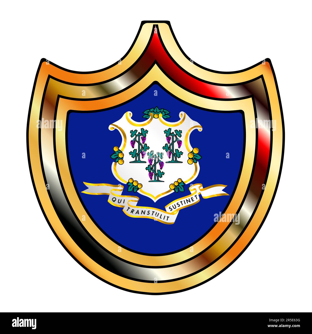 Metal shield with inset Connecticut State flag icons on a white ...