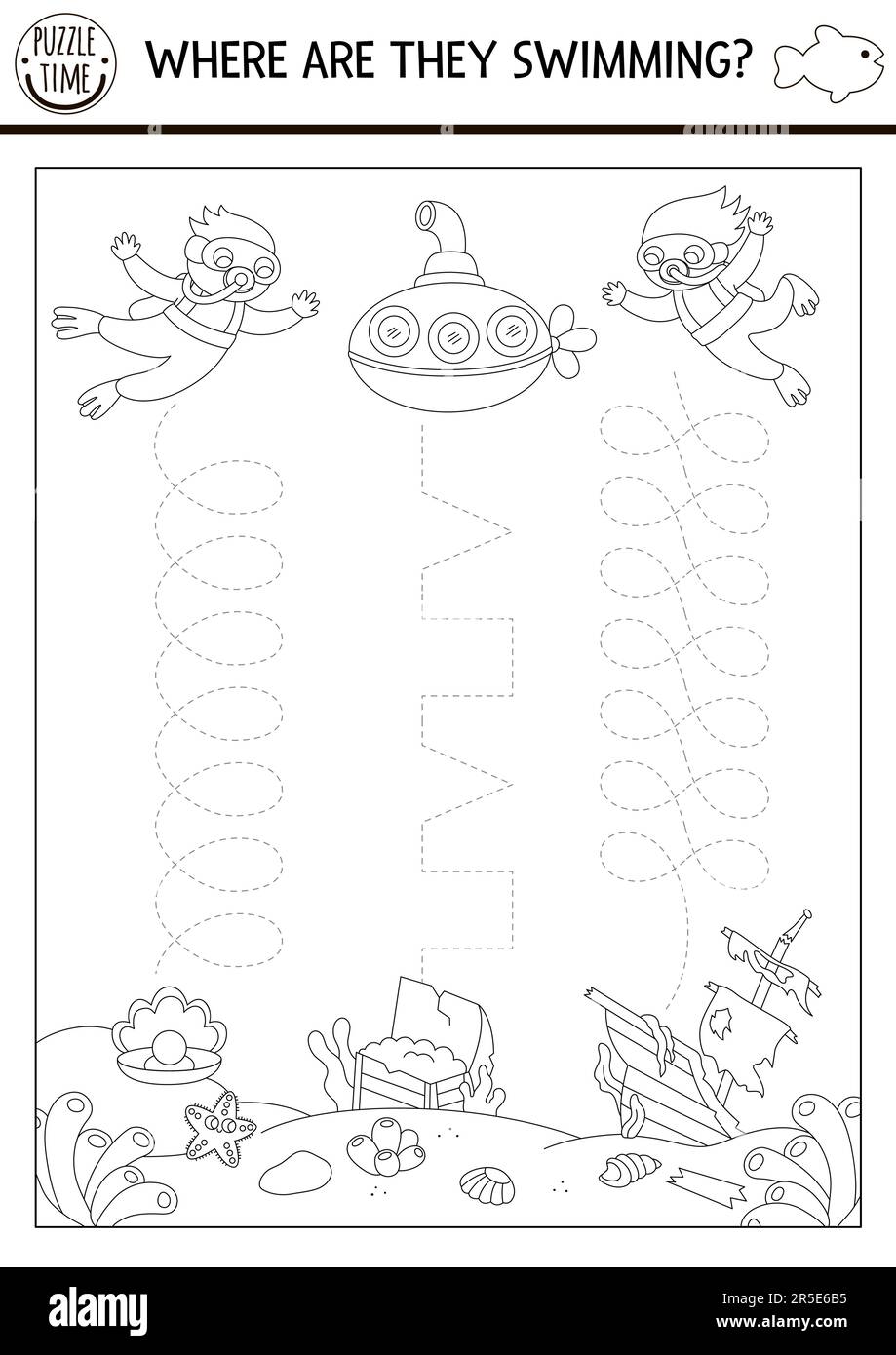 Vector under the sea handwriting practice worksheet. Ocean life ...