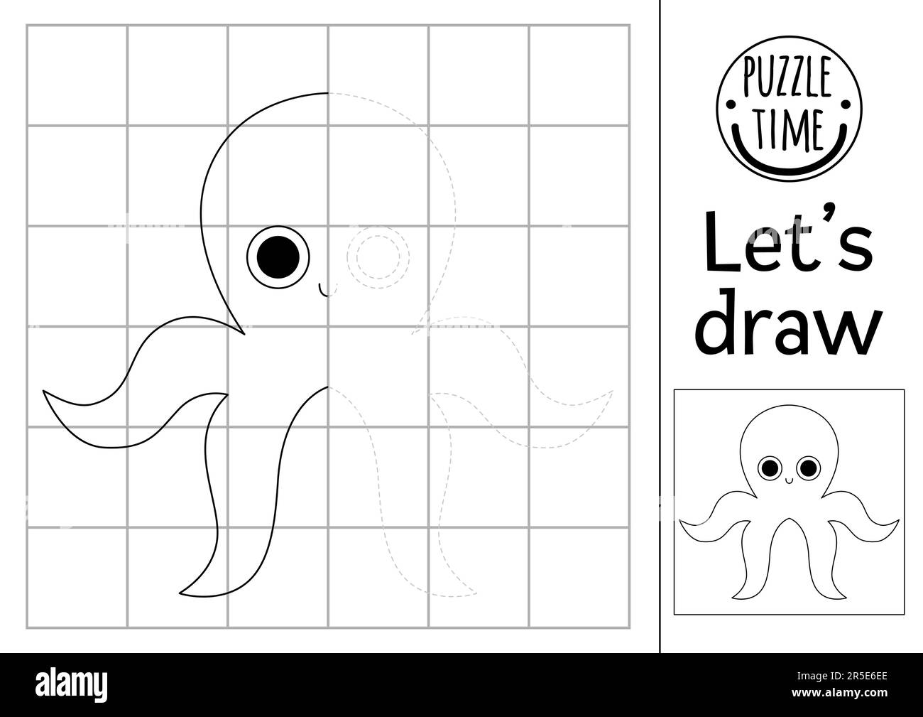 Complete the octopus picture. Vector under the sea symmetrical drawing ...