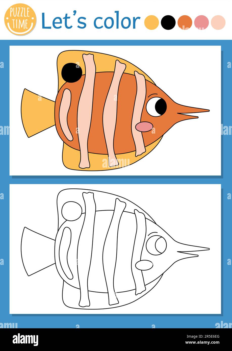 Under the sea coloring page for children with butterfly fish. Vector ...