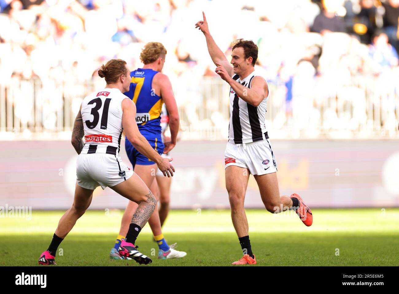 Perth, Australia. 03rd June, 2023. Harvey Harrison of the Magpies ...