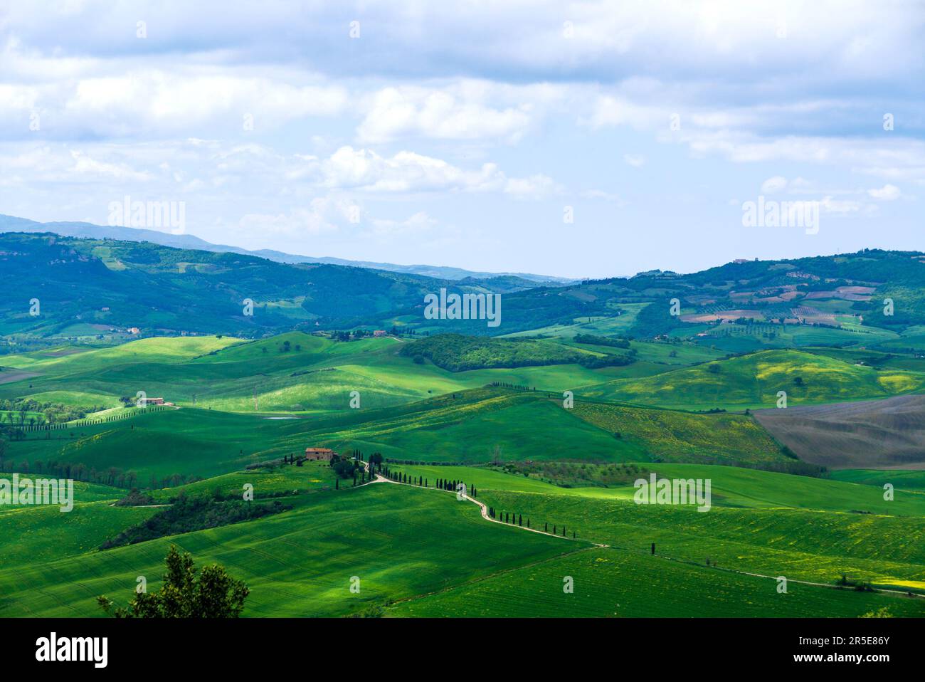 The wavy hills of the landscape in Val d'Orcia from Pienza Stock Photo ...