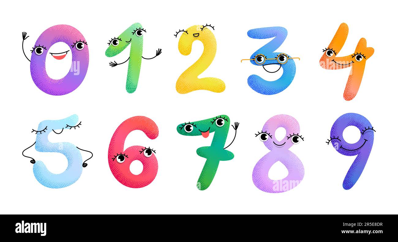 Multicolored textured numbers for children with emotions Stock Vector ...