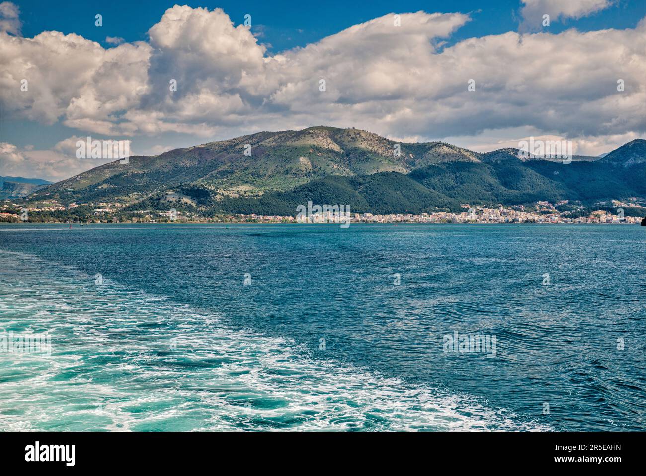 Town of Igoumenitsa seen from Agia Triada ferry, Lefkimmi Lines ...