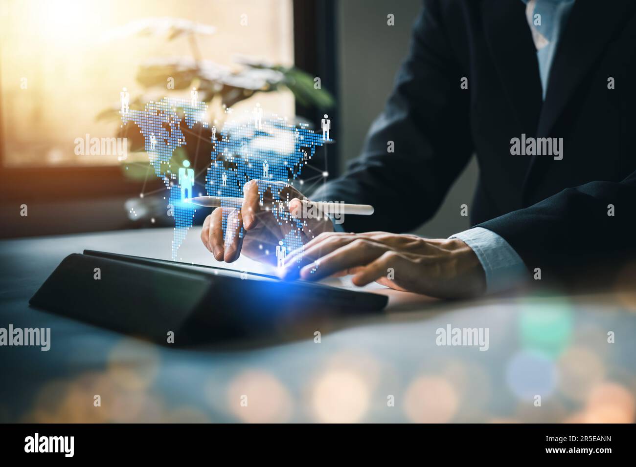 Customer relationship management, CRM. Businessman use tablet with ...