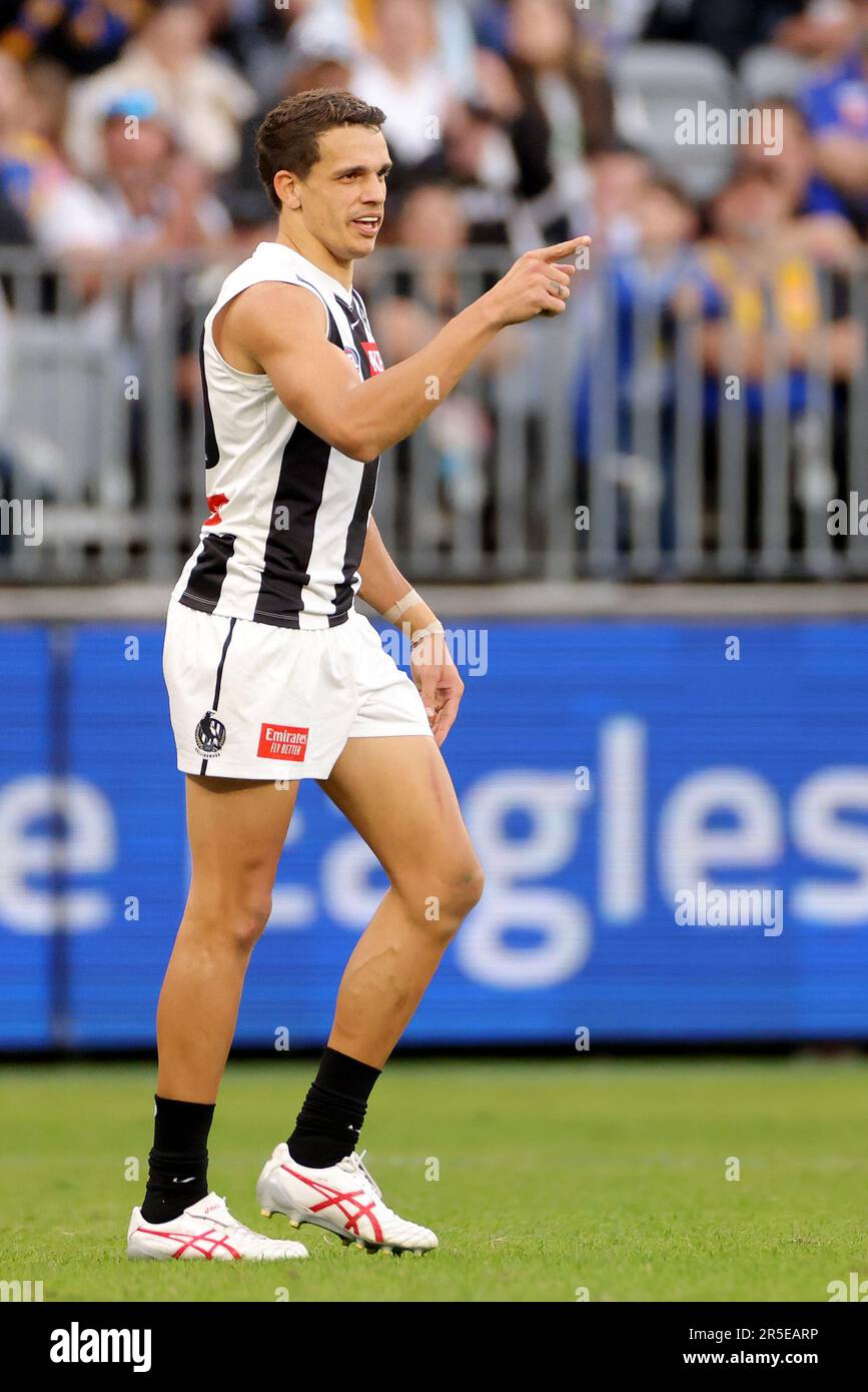 Perth, Australia. 03rd June, 2023. Ash Johnson of the Magpies ...